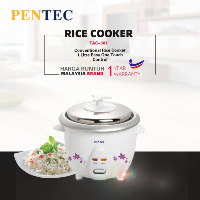 Malaysia PENTEC Conventional Rice Cooker 1 Litre TAC-501 Easy 1 Touch ...