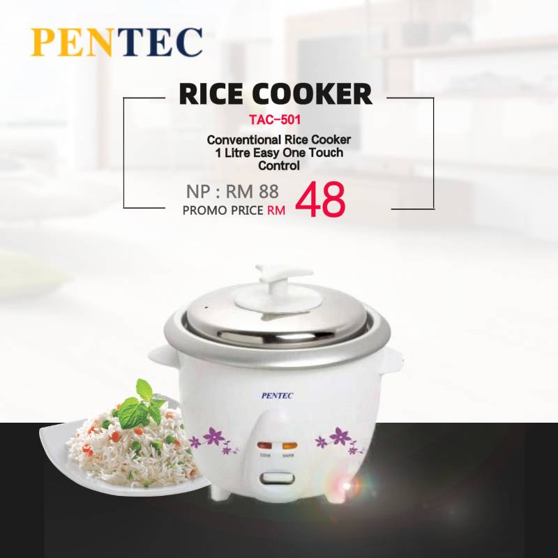 Malaysia PENTEC Conventional Rice Cooker 1 Litre TAC-501 Easy 1 Touch ...