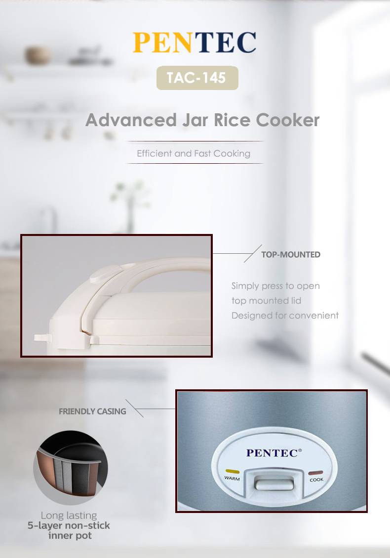 Pentec Rice Cooker TAC-145 1.8L Inner Pot For Easy Cleaning Automatic ...
