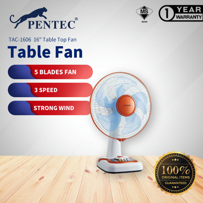 PENTEC 16" TAC-1606 Table Fan 5 Blades Wide coverage with oscillation ...